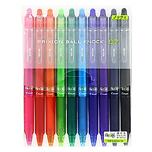 PILOT FriXion Ball Knock Retractable Gel Ink Pen, 0.7 mm, 10 Color Set (LFBK-230F-10C)