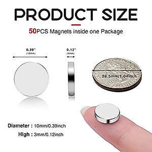 VSKIZ Refrigerator Magnets 50 Pcs, 10x3mm Tiny Round Disc Small Magnets, Muti-use Premium Neodymium Fridge Magnets Rare Earth Magnets, Whiteboard Magnets for Crafts, DIY, Office, Dry Erase Board