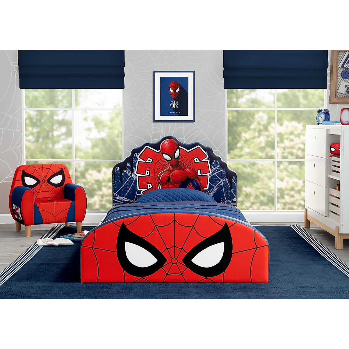 Delta Children Marvel Spider Man Upholstered Twin Bed, Red/Blue