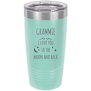 Grammie - I love you to the Moon and Back Stainless Steel Engraved Insulated Tumbler 20 Oz Travel Coffee Mug, (Teal)