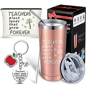 Geiserailie Christmas Teacher Appreciation Gift Sets Including Teacher Travel Tumbler Teacher Makeup Bags Keychain with Box for Women Men Thank You Teacher Gift Idea from Student(Classic Style)