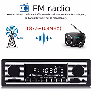 FYPLAY Classic Bluetooth Car Stereo , FM Radio Receiver, Hands-Free Calling, Built-in Microphone, USB/SD/AUX Port, Support MP3/WMA/WAV, Dual Knob Audio Car Multimedia Player, Remote Control