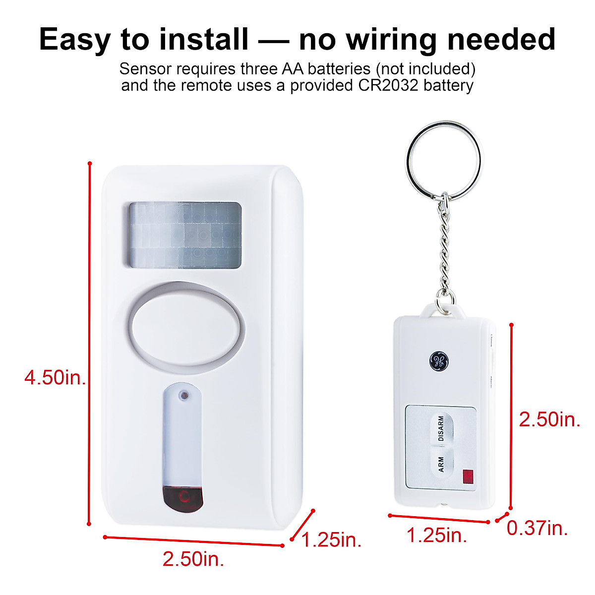 GE Personal Security Motion Sensing Alarm with Keychain Remote, 120dB Siren, Easy to Use, Easy to Install, No Wiring, Home Protection, 51207,black