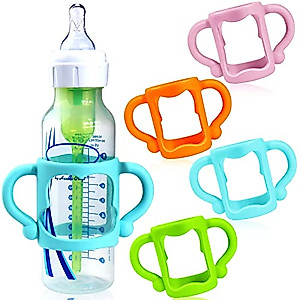 4-Pack Bottle Handles for Dr Brown Narrow Baby Bottles, Soft Silicone Bottle Holder for Baby Self Feeding, Teach Babies to Drink Independently, Easy Grip, BPA Free