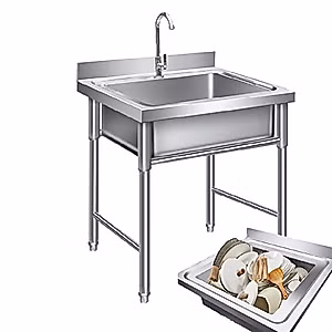 Handmade Sink 304 Stainless Steel Kitchen Sink Hand Made 1 Compartment Capacity Huge Tub Sink for Farmhouse Cafe Shop