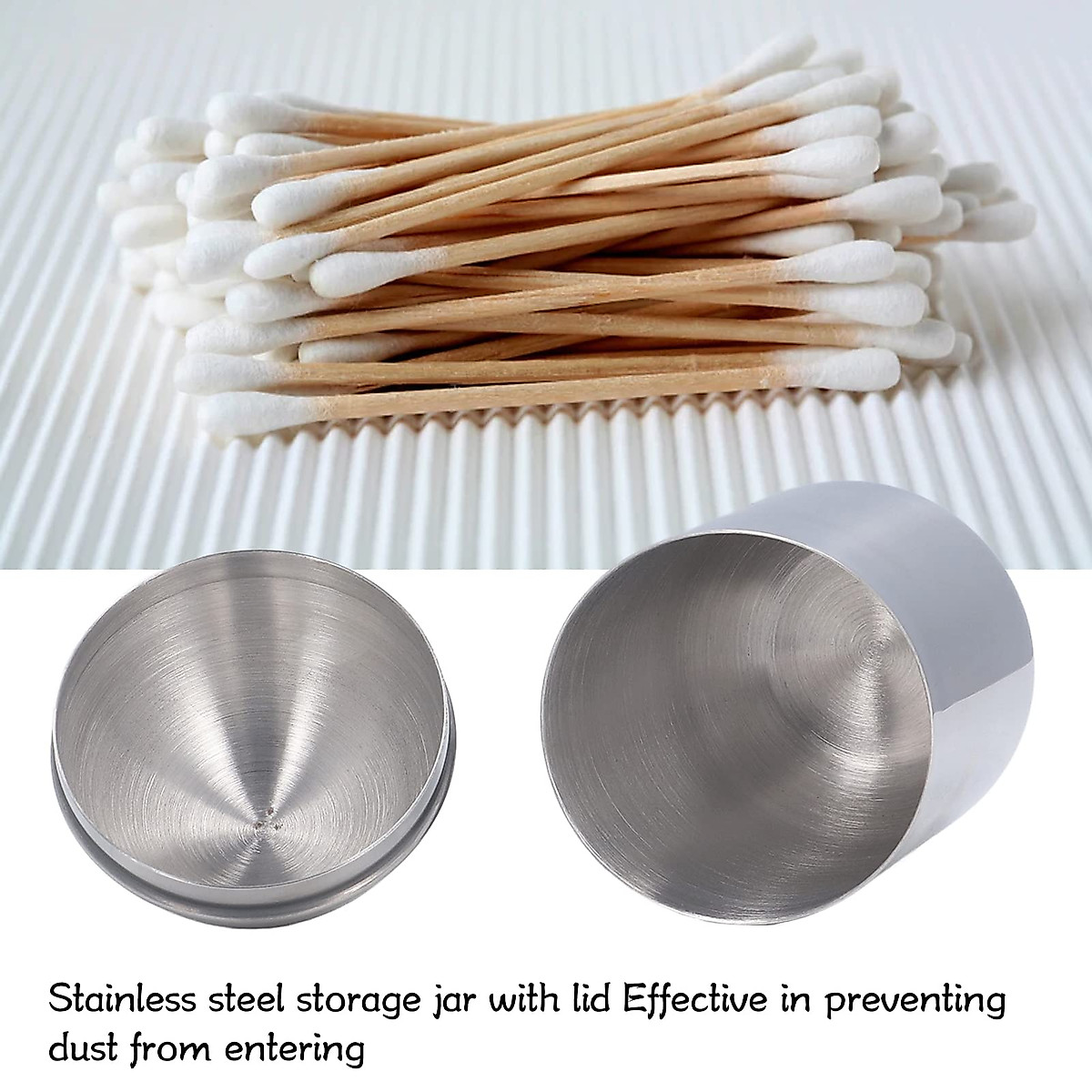 Natudeco Cotton Swab Holders 304 Stainless Steel Cotton Ball Canisters Light Luxury Storage Jar Dustproof Water Resistant Toothpick Dispenser with Lid for Home Bathroom