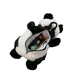 WYIKE Casual Animal Backpack Panda Backpack Cartoon Plush Small Backpack (White/Black-1)