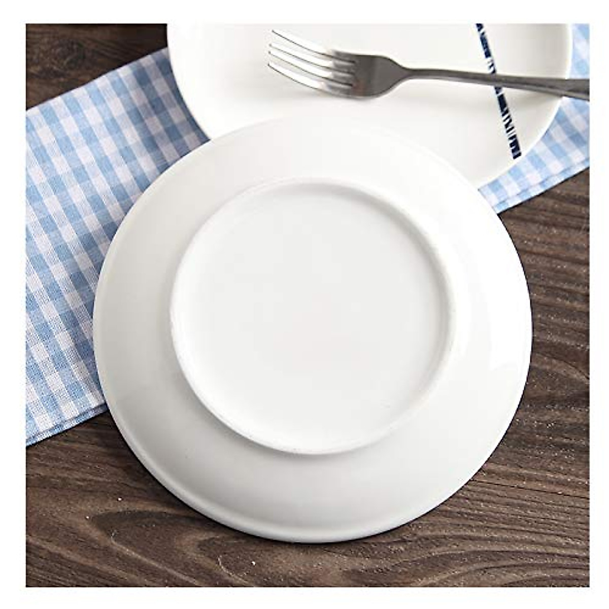 GRFIT Dishes Plates White Steak Plate with Blue Streak, 8 Inch Ceramic Plate Suitable for Pasta, Dessert, Salad, Microwave Safe Dinner Plate, 4 pcs Home dining plate (Color : A)