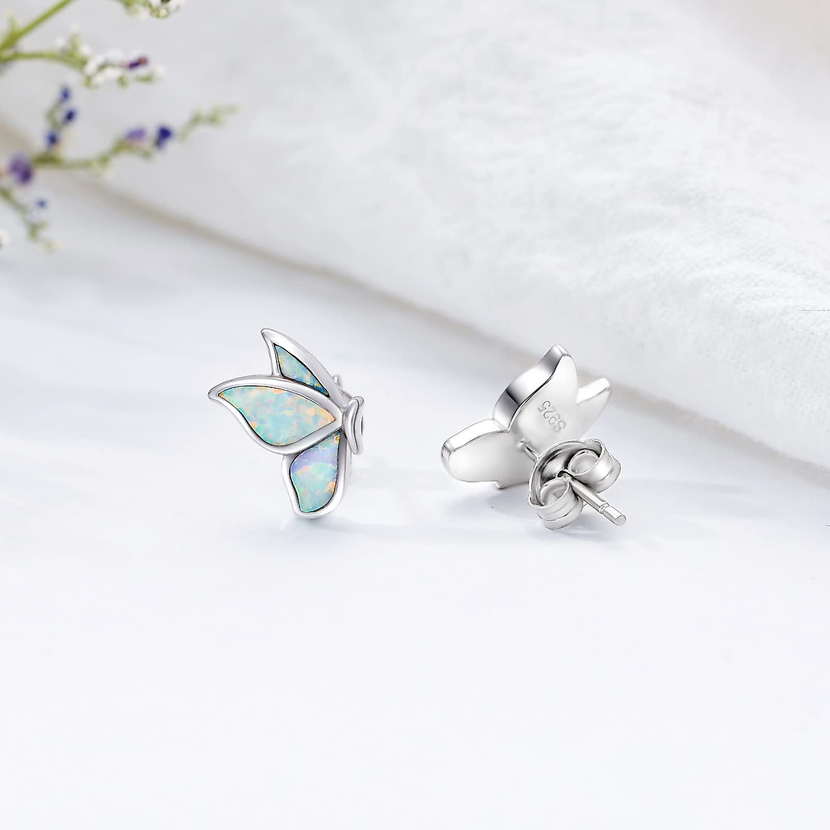SHUSUKUE Sterling Silver Butterfly Wings Earrings Opal Stud Earrings Hypoallergenic Earrings Jewelry Gifts for Women