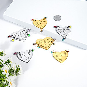 Fanery Sue Personalized Puzzle Pieces Heart Shape Necklace/Kaychain for Best Friends Family Custom Name/Date with Birthstone