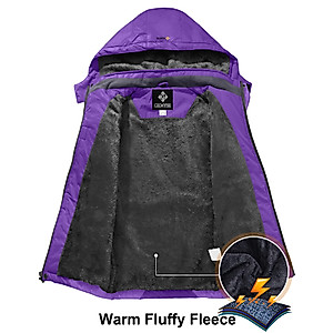 GEMYSE Girl's Waterproof Ski Snow Jacket Fleece Windproof Winter Jacket with Hood (Purple,14/16)