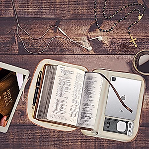 Large Bible Cover with Shoulder Strap, Bible Carrying Case with Handles, Bible Protective with Pen Slots, Bible Book Carrier Bible Accessories, Bible Case for Women, Bible Bag for Girl - Plaid