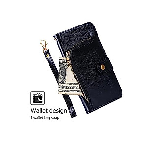 Arseaiy Case for OnePlus Nord CE2 Lite 5G/Oppo K10X 5G Flip Phone Case PU Leather Zipper Pocket Wallet Case Cover with Card Holder Kickstand Shell Black