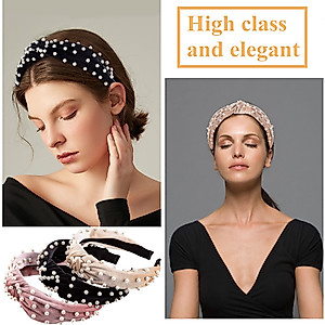 Tyfthui 6 Pcs Pearl Wide Knotted Turban Hair Hoops and Fashion Headbands for Women and Girls