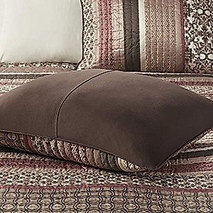 Madison Park Quilt Set Luxurious Jacquard Stripes Design - All Season, Coverlet Bedspread Lightweight Bedding Layer, Shams, Decorative Pillow, Full/Queen(90"x90"), Floral Red 5 Piece