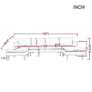 KoiHome Convertible Sectional Handrail, 6-Seater Sleeper Sofa Couch with Metal Gold Conical Legs, Modern Home Furniture for Living, Bedroom,Office,Waiting Room, Polyester, Light Grey