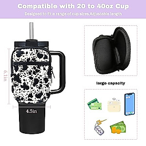 Vortika Water Bottle Pouch for Stanley Cup 40oz/ IceFlow 20oz 30oz, stanley fanny pack With Pocket, Tumbler Pouch for Phone, Card, Keys, Gym Accessories For Women(Cow)