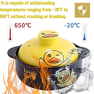 Korean Premium Duck Cartoon Ceramic Yellow Casserole Clay Pot with Lid, Perfect for Cooking Hot Pot, Dolsot Bibimbap, and Soup (2-Quarts)