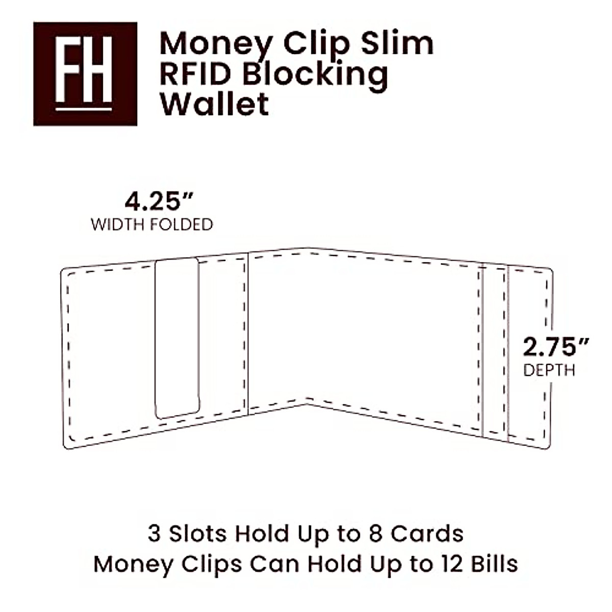 Forrest & Harold F&H Minimalist Men's Wallet RFID Blocking Wallet, Slim Leather Wallet Money Metal Clip Holds 8 Cards, Back and Front Pocket Wallets, Charcoal/Rust