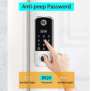 BEBASIA Fingerprint Door Lock with Handles, Keyless Entry Door Lock, Auto Lock & 1 Touch Locking, Anti-Peeping Password, 300 Users, IC Cards, OLED Display Electronic Smart Deadbolt (Satin Nickel)