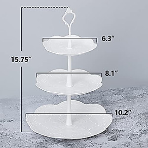 2 Set of 3-Tier Plastic Cupcake Stand Dessert Plates Mini Cakes Fruit Candy Display Tower White for Kids Birthday Tea Party Baby Shower Serving Tray, Round