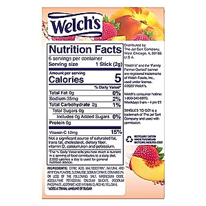 Welch's Singles to GO! Drink Mix Variety Pack - Cherry Pomegrante, Strawberry Peach, Passion Fruit and Grape