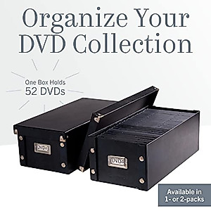 Snap-N-Store DVD Storage Box - 2 Pack - Durable 6 x 8.2 x 16.5 Inch Movie Organizers - Disc Holders with Lids to Store up to 52 DVD Cases - Black.