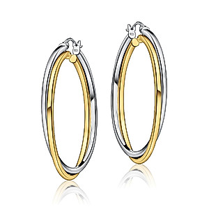 Sterling Silver Two-Tone Square-Tube Double Twisted 47mm Round Hoop Earrings