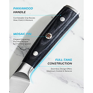 KYOKU 5" Kitchen Utility Knife, Samurai Series Chef Knife with Pakkawood Handle & Mosaic Pin, Japanese High Carbon Steel Knife, Full Tang Kitchen Knife for Vegetable Fruit Herb with Sheath and Case
