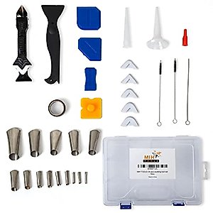 MIH TOOLS Caulking Tool Kit-[34 Pcs] 3 in 1 Silicone Caulking Tools, Grout & Caulk Remover Scraper, Sealant Finishing, Stainless Steelhead, Glass Glue Angle Scraper for Kitchen, Bathroom Floor, Window