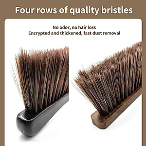 2 Pcs Wooden Hand Broom Brush, Dust Bench Brush Whisk Broom Soft Bristle Brush for Car Bed Furniture Clothes Couch Draft Sofa Fireplace Clothes Household Cleaning with Long Wood Handle(Brown)