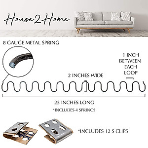 House2Home 25" Couch Spring Repair Kit to Fix Sofa Support for Sagging Cushions - Includes 4pk of Springs, Upholstery Spring Clips, Seat Spring Stay Wire, Screws and Installation Instructions