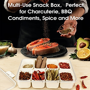 2 Pack Snack Box Containers with Lid and Handle, 8-Compartment Divided Serving Tray for Kids and Adults, Portable Snackle Box for Veggies, Fruit, and Snacks, Perfect for Travel, Camping, and Picnic