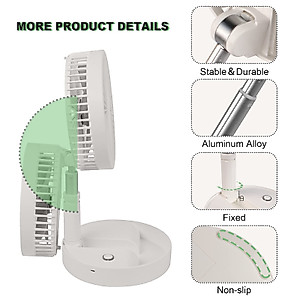 BIGTREE Portable Standing Fan with Remote Controller,8 inch USB Desk Fan,Adjustable Height,Quiet Foldable Floor Fan,Telescopic Pedestal Fans for Personal Bedroom Office Fishing Camping (WHITE)