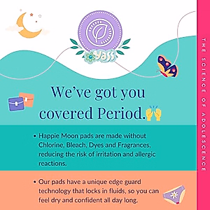 happie moon Tween Pads | Small 100% Cotton First Period Pads for Tweens and Teens | Ultra Thin Pads with Wings | Zero Chlorine, Bleach, Dyes and Fragrance | Teen Pads, 20 Count