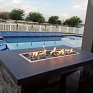 GASPRO 36 x 12 Inch Drop-in Fire Pit Pan and Burner, Natural Gas & Propane Fire Pit Insert with H-Burner, Heavy Duty 304 Stainless Steel, Mounting Plates Included