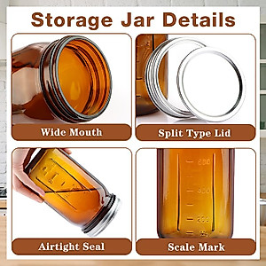 CARBLIN 2 Pack Mason Jars 32 oz, Amber Wide Mouth Canning Jars with Airtight Lids, Glass Pint Jars with Bands Labels Brush, Large Storage Quart Jars for Jam Fermenting Preserving