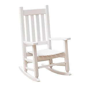 BplusZ Child Rocking Chair Kid's Toddler Wooden Comfy Rocker Furniture Indoor Outdoor Patio Porch Balcony Reading Room for Baby Children Ages 6-10, White
