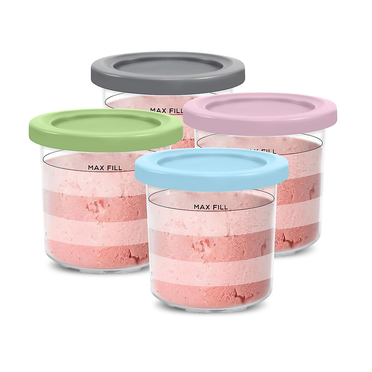 Replacement Containers - 4 Pack 16oz, Pints and Lids, Ice Cream Maker Machine Accessories, Compatible with Ice Cream Making Machines- 16oz, Dishwasher Safe