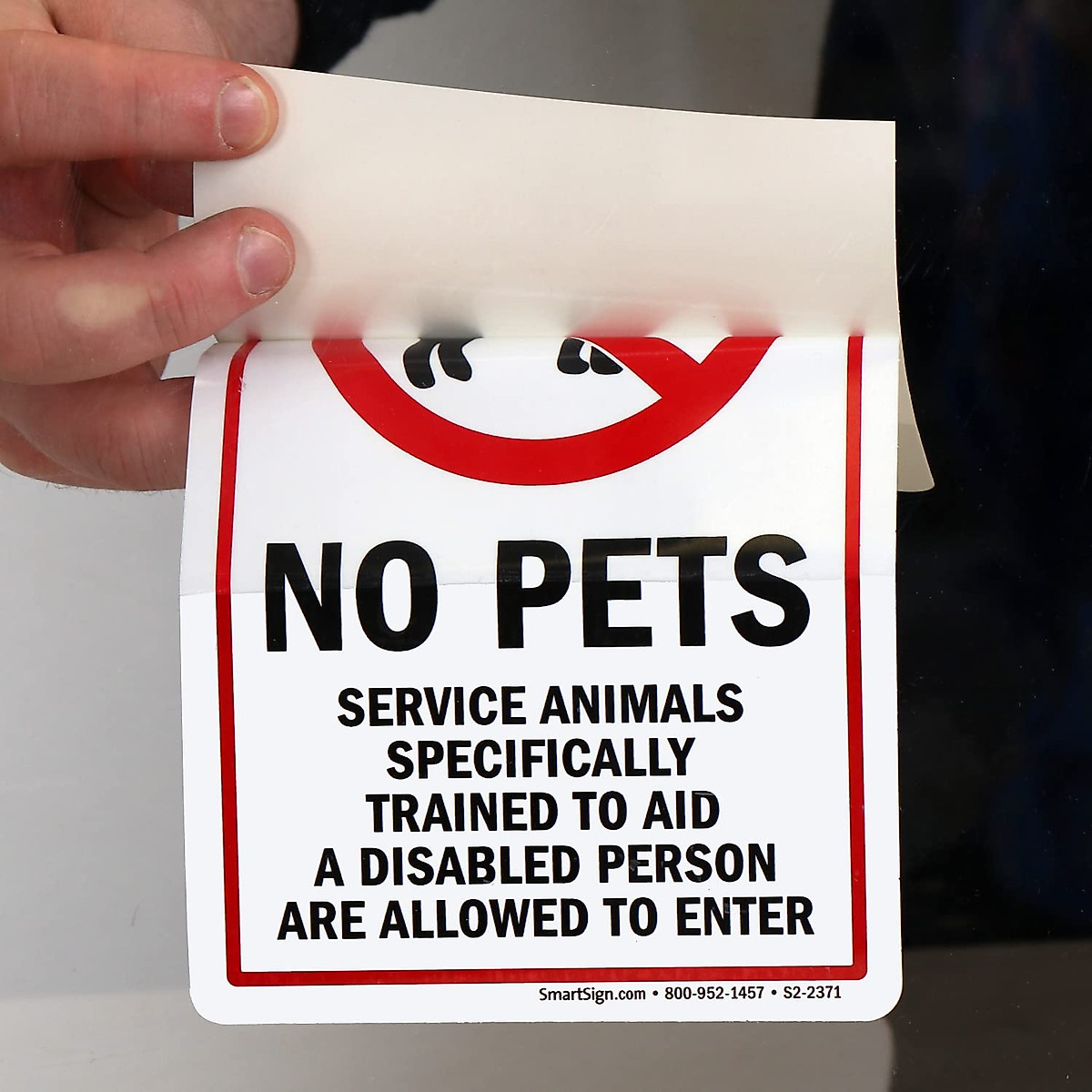 SmartSign “No Pets, Service Animals Specifically Trained To Aid A Disabled Person Are Allowed To Enter” Glass Door Decal | 8"x5" Polyester