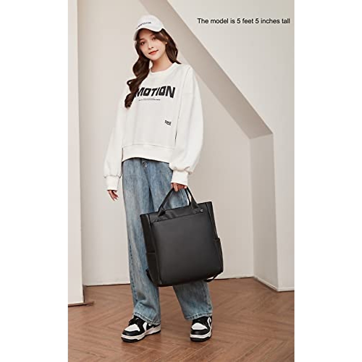 LORADI Convertible Laptop Tote Bag, Faux Leather Backpack Fit for 14 inches Laptop, Black