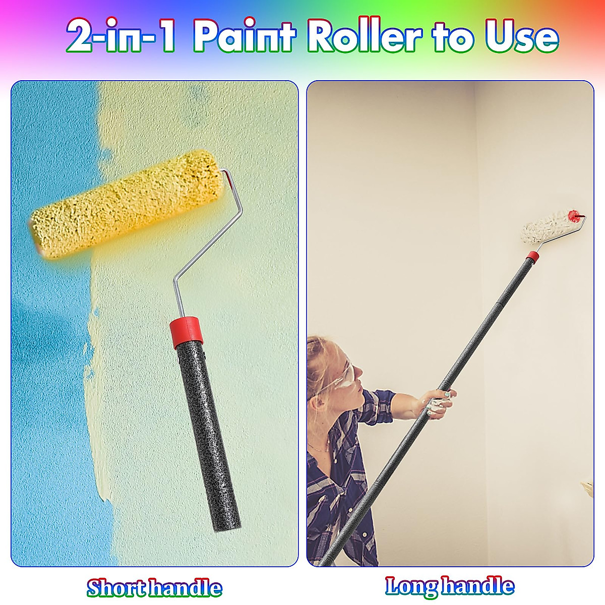 BsBsBest Paint Roller Extension Poles 4 FT Paint Roller kit with Brush Stainless Steel Poles Splicing Rod House Mural Brush for Walls and Ceiling