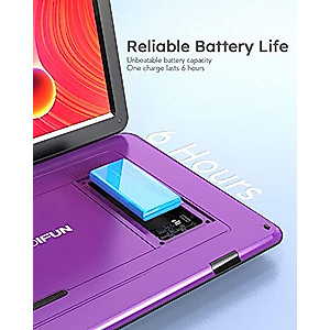 17.5" Portable DVD Player with 15.6" Large HD Screen, 6 Hours Rechargeable Battery, Support USB/SD Card/Sync TV and Multiple Disc Formats, High Volume Speaker,Black+ Purple