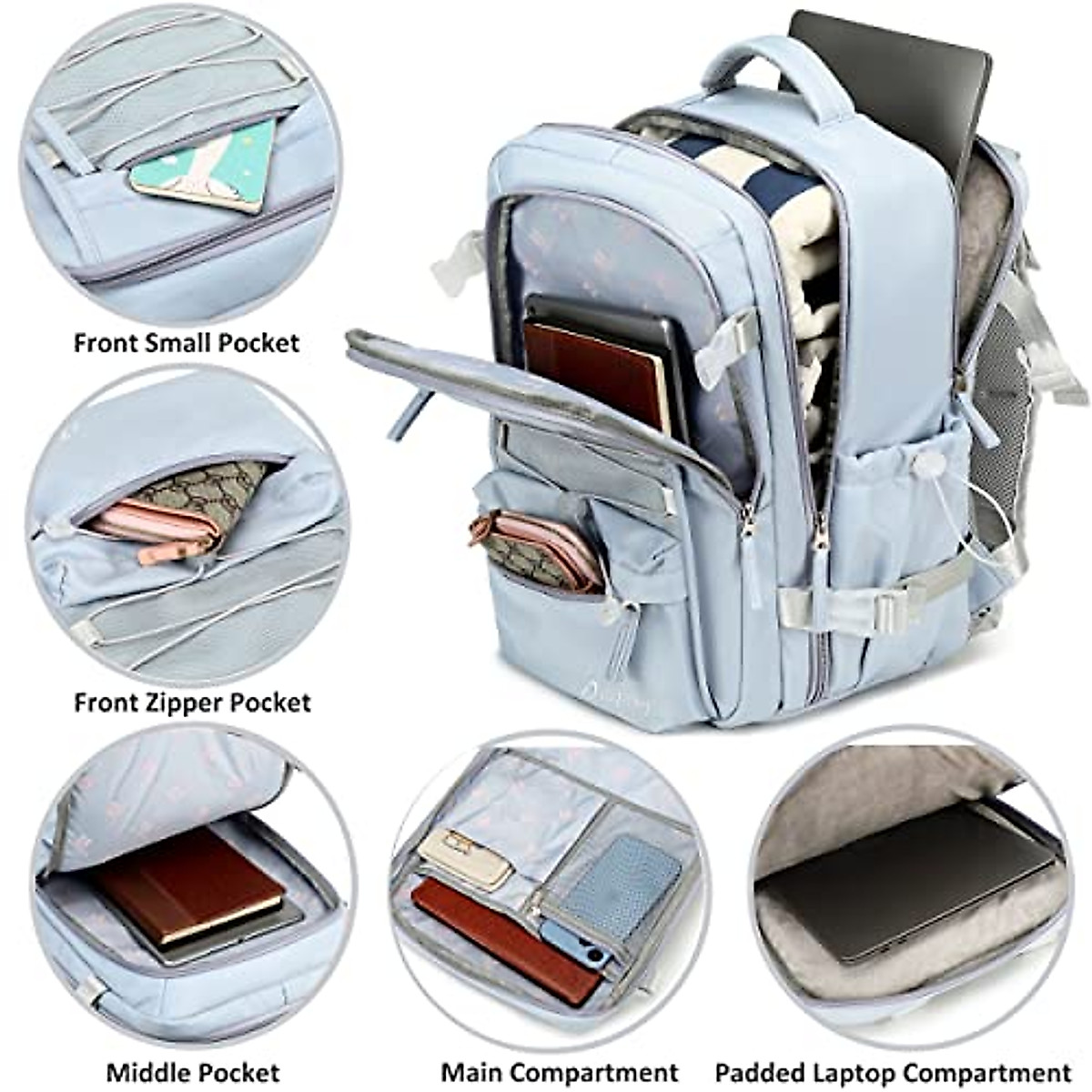 Travel Backpack for Women Men 15.6 Inch Laptop Backpacks with USB Port Carry on Bag Airline Approved Large College School Bookbags Waterproof Work Business Sport Rucksack Casual Daypack (Blue)