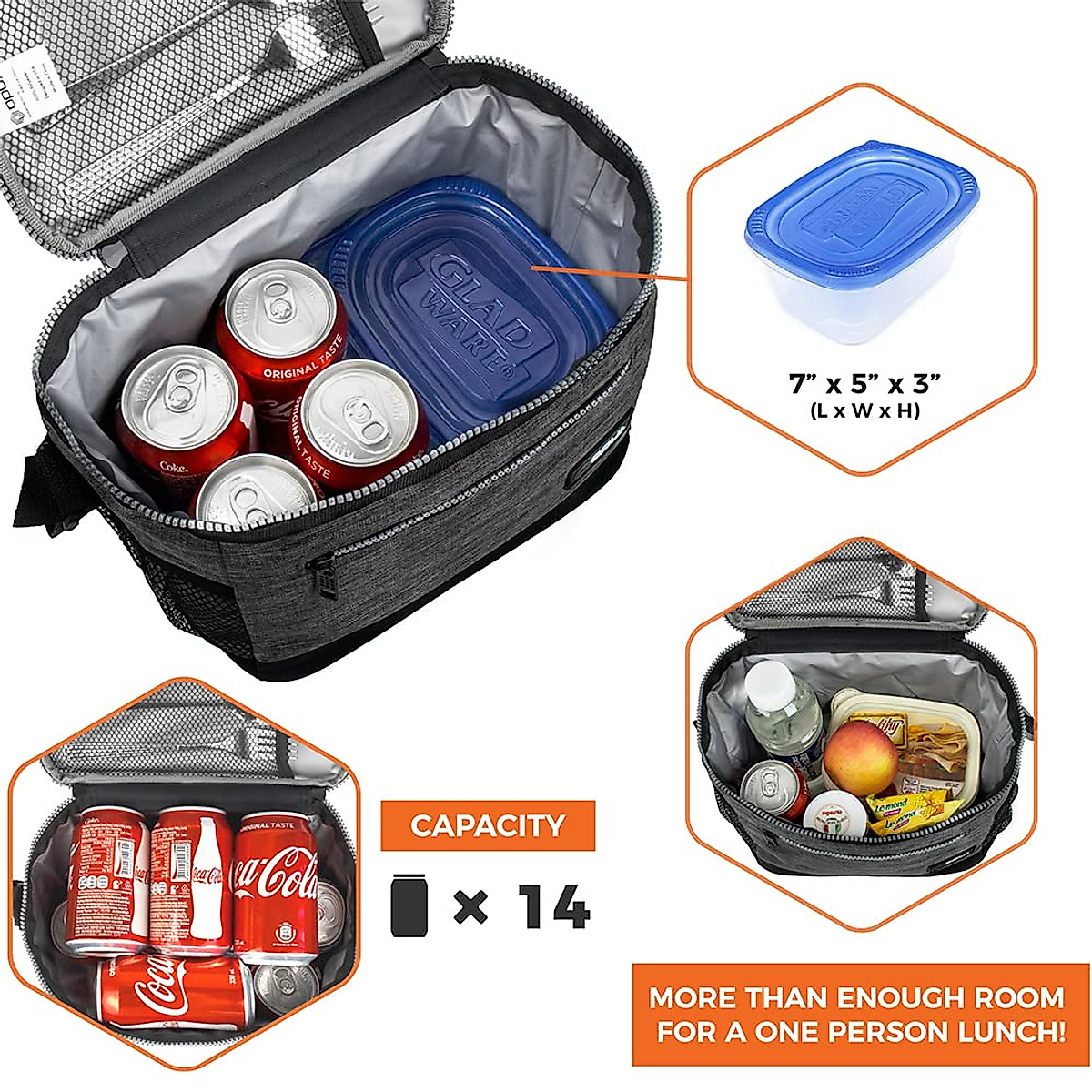 OPUX Insulated Lunch Box Men Women, Lunch Bag for Work School, Leakproof Soft Cooler Tote Adult, Large Lunch Pail Kids Boys Girls, Picnic Beach Food Bag with Shoulder Strap, Charcoal