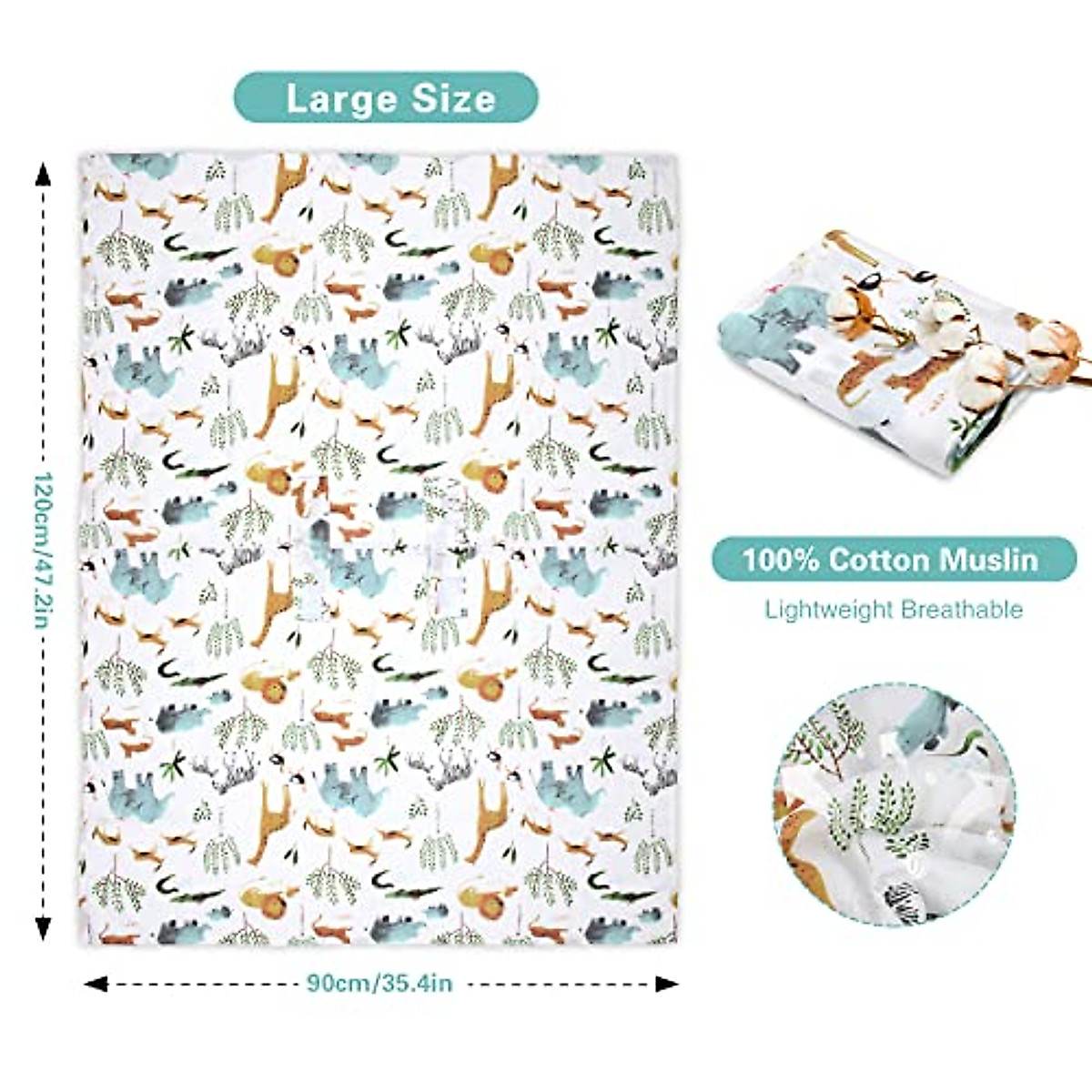 Muslin Car Seat Canopy for Babies, Metplus Lightweight Infant Carseat Cover Breathable Baby Carrier Cover for Boys Girls, Fit Spring Summer/Hot Days/Warm Weather, Woodland Animals