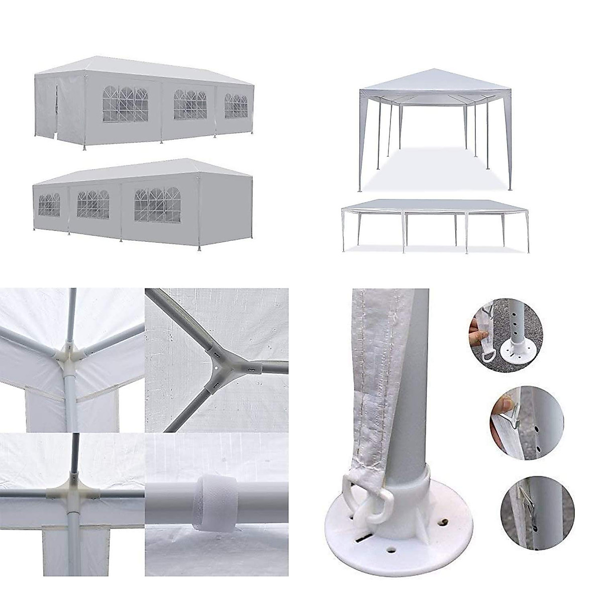10'x30'x8.5' White Outdoor Gazebo Canopy Tent 8 Removable Walls, for Wedding Tent Party Tent Meeting Tent Camping Tent Commercial Use Backyard Events Etc, Easy to Assemble, Elegant Design