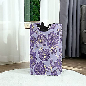 Kigai Purple Roses Laundry Basket Foldable Large Laundry Hamper Bucket with Handles Collapsible Nursery Storage Bin for Kids Clothes Toy