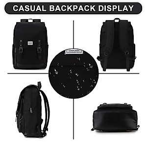 RAVUO Backpack for Women Men, Water Resistant School Backpack College Bookbag Casual Daypack Travel Rucksack Black
