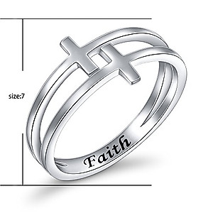 Inspirational Jewelry Sterling Silver Engraved Faith Double Cross Ring Christian Fashion Wedding Engagement Band, Size 6-8 (8)